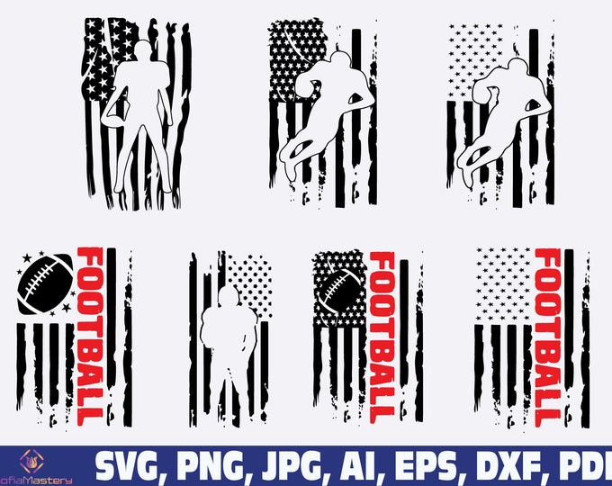 American Football Flag SVG Cut File for Cricut, Distressed Football Png ...