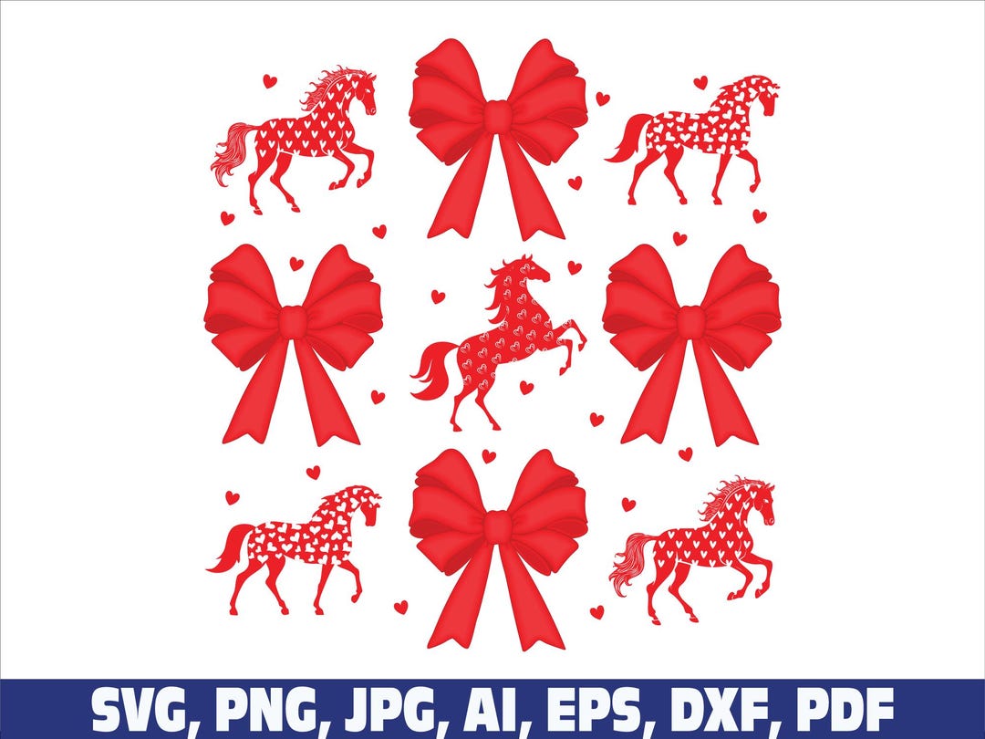 Valentine Coquette Bow Horse Svg Png,valentine Horse Clipart Bundle ...