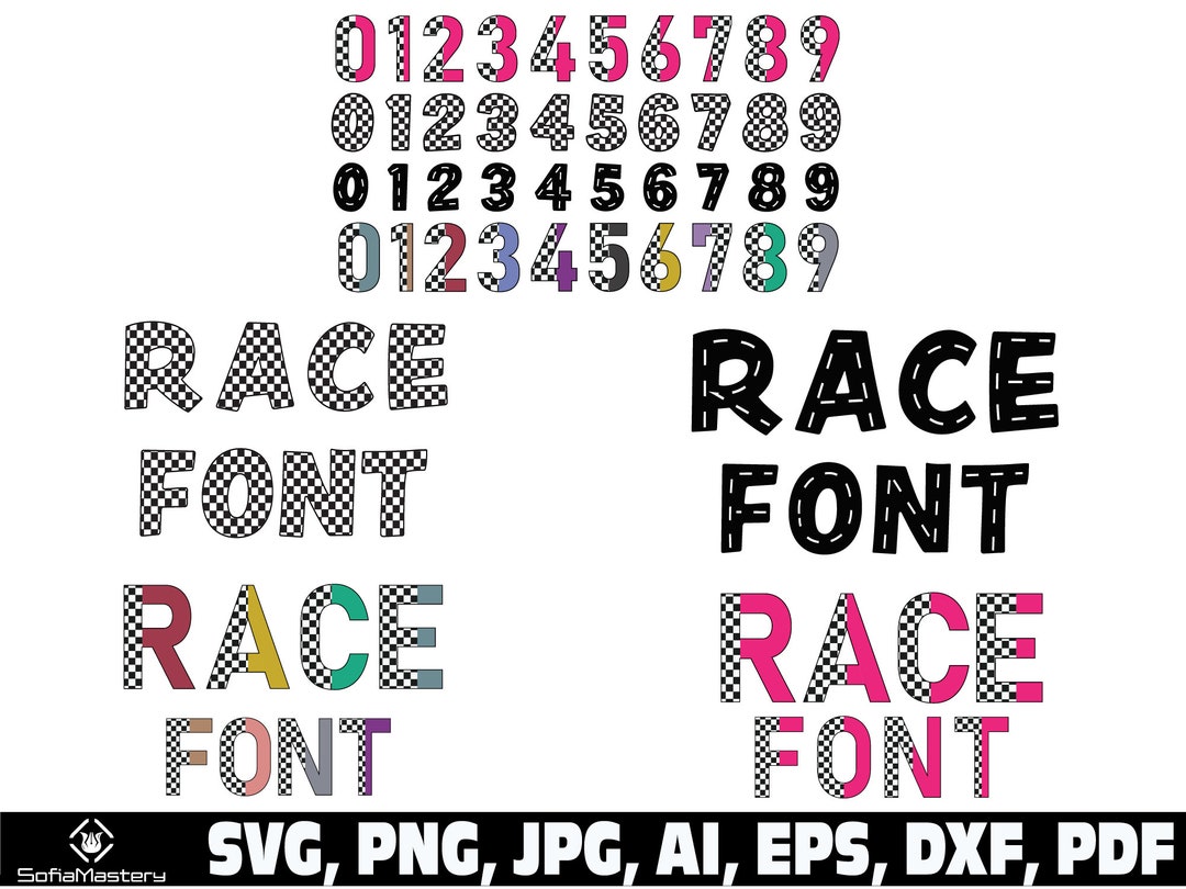 Race Road Track Checkered Font Alphabet Litters and Numbers Png SVG ...