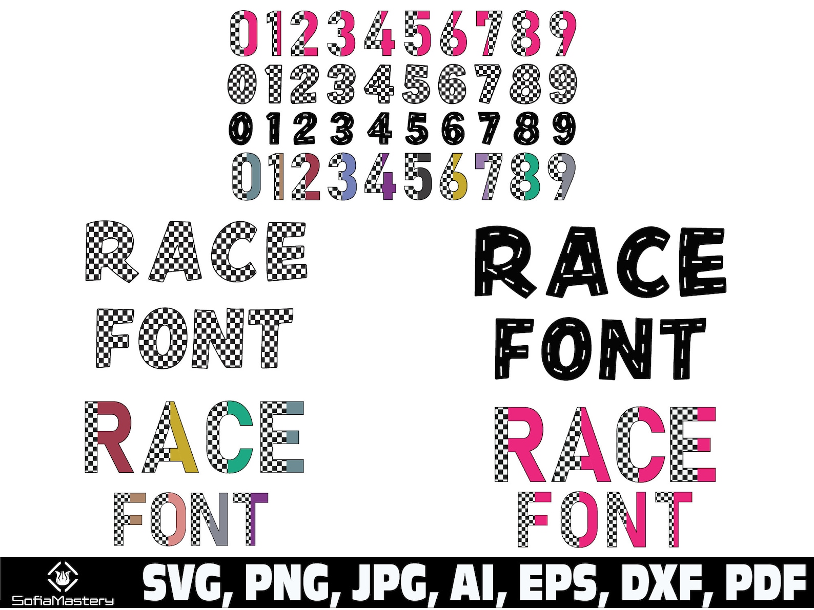 Race Road Track Checkered Font Alphabet Litters and Numbers Png SVG ...