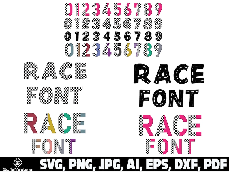 Race Road Track Checkered Font Alphabet Litters and Numbers Png SVG ...