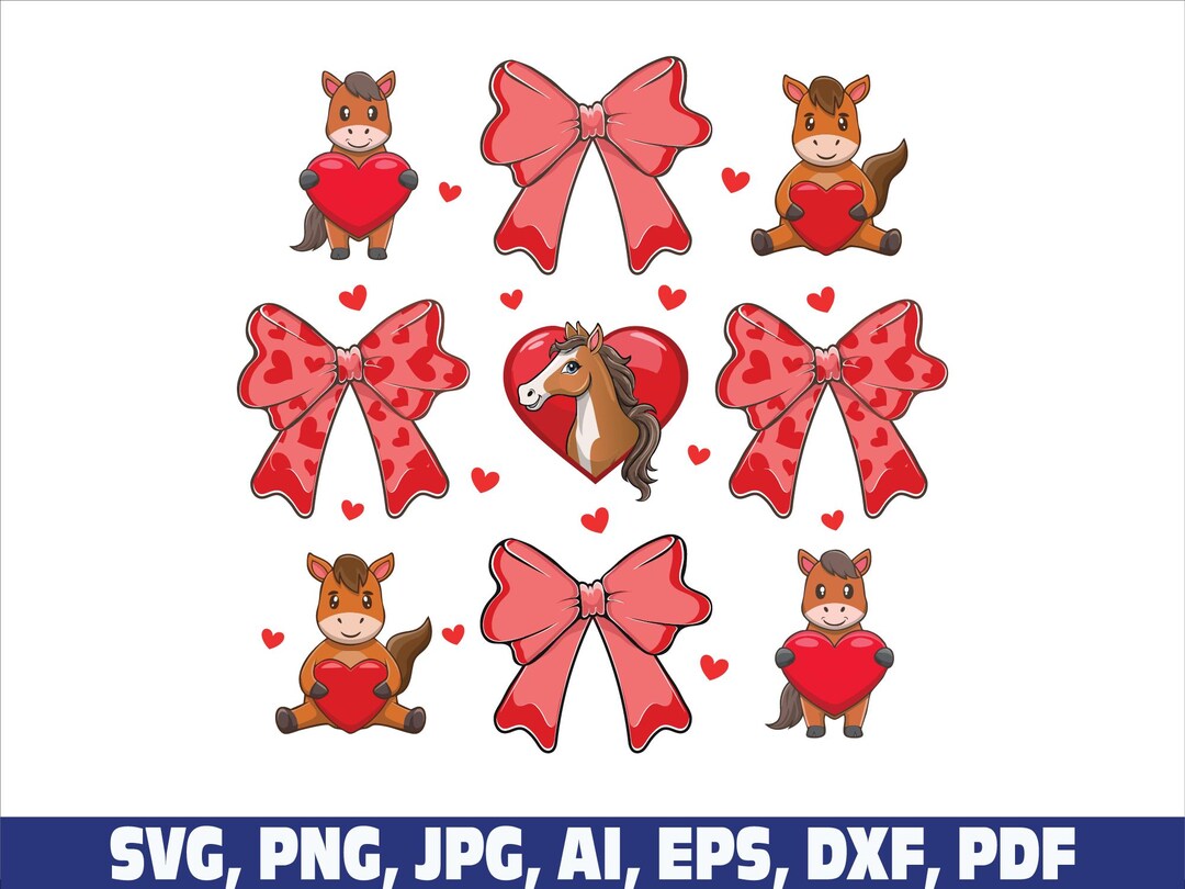 Valentine Coquette Bow Horse Svg Png,valentine Horse Clipart Bundle ...