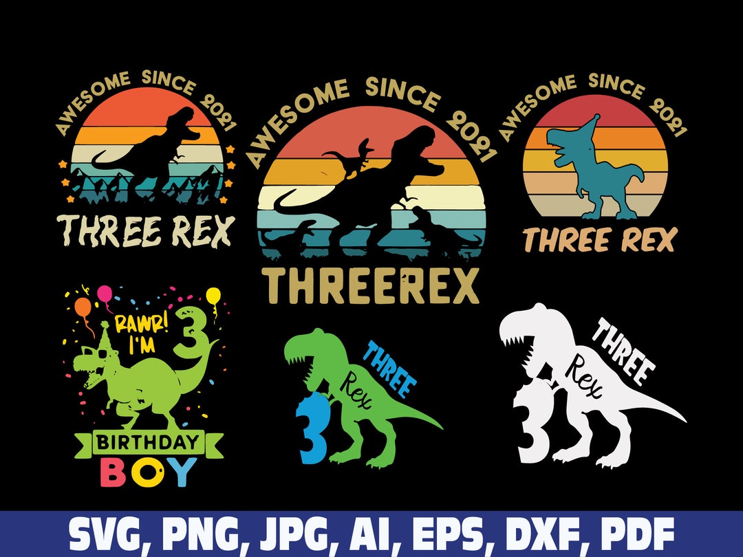 3rd Birthday Dinosaur Svg, Three Rex Svg, 3rd Birthday Svg, 3 Years, 3 ...