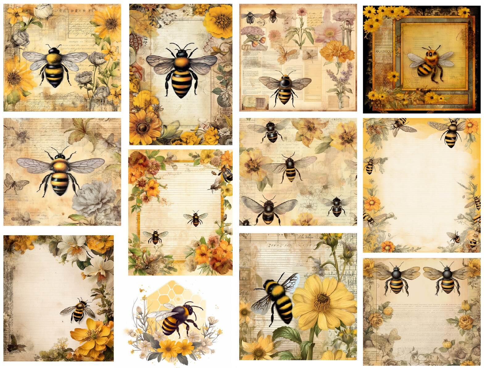 Vintage Honey Bees Junk Journal Kit, Labels Ephemera Paperwork Tickets ...