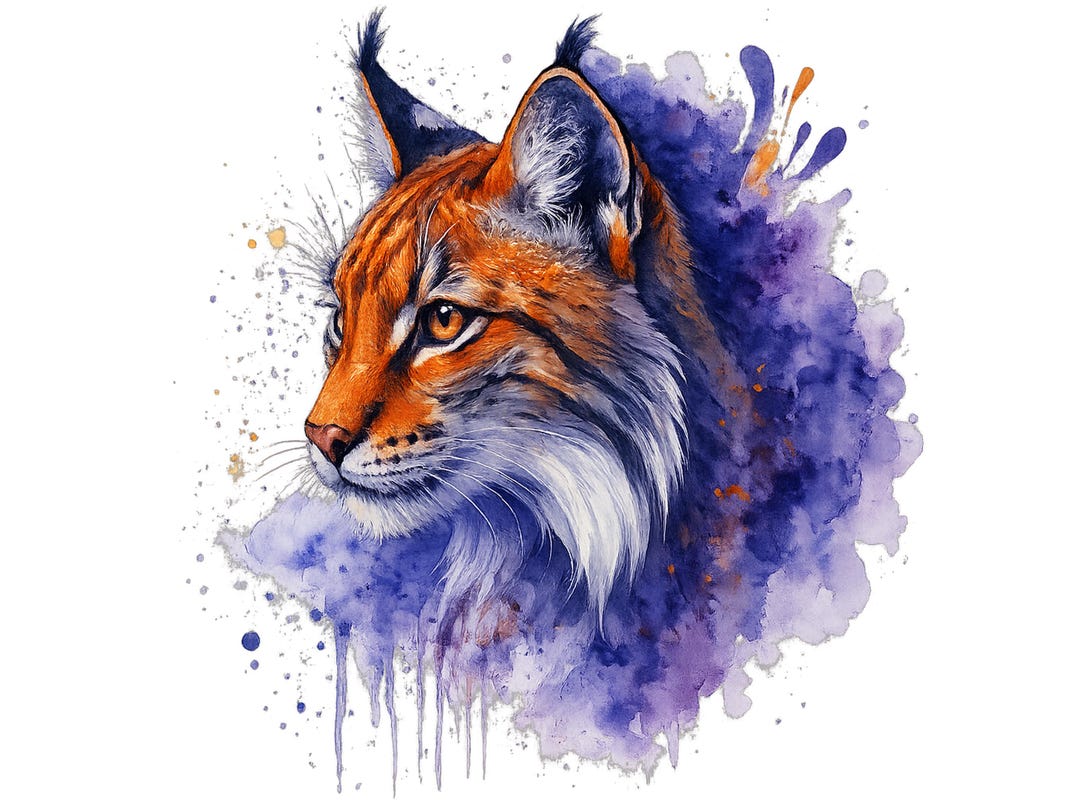 Abstract Lynx Clipart, Lynx Wall Art, Printable Watercolor Clipart ...