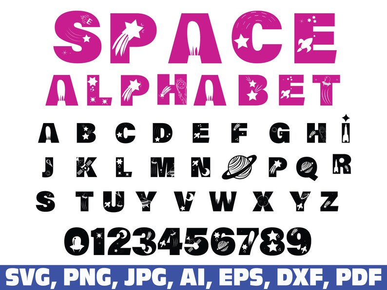 Space Alphabet Svg, Alphabet, Space Letters Fonts Svg Png, Kids Space ...