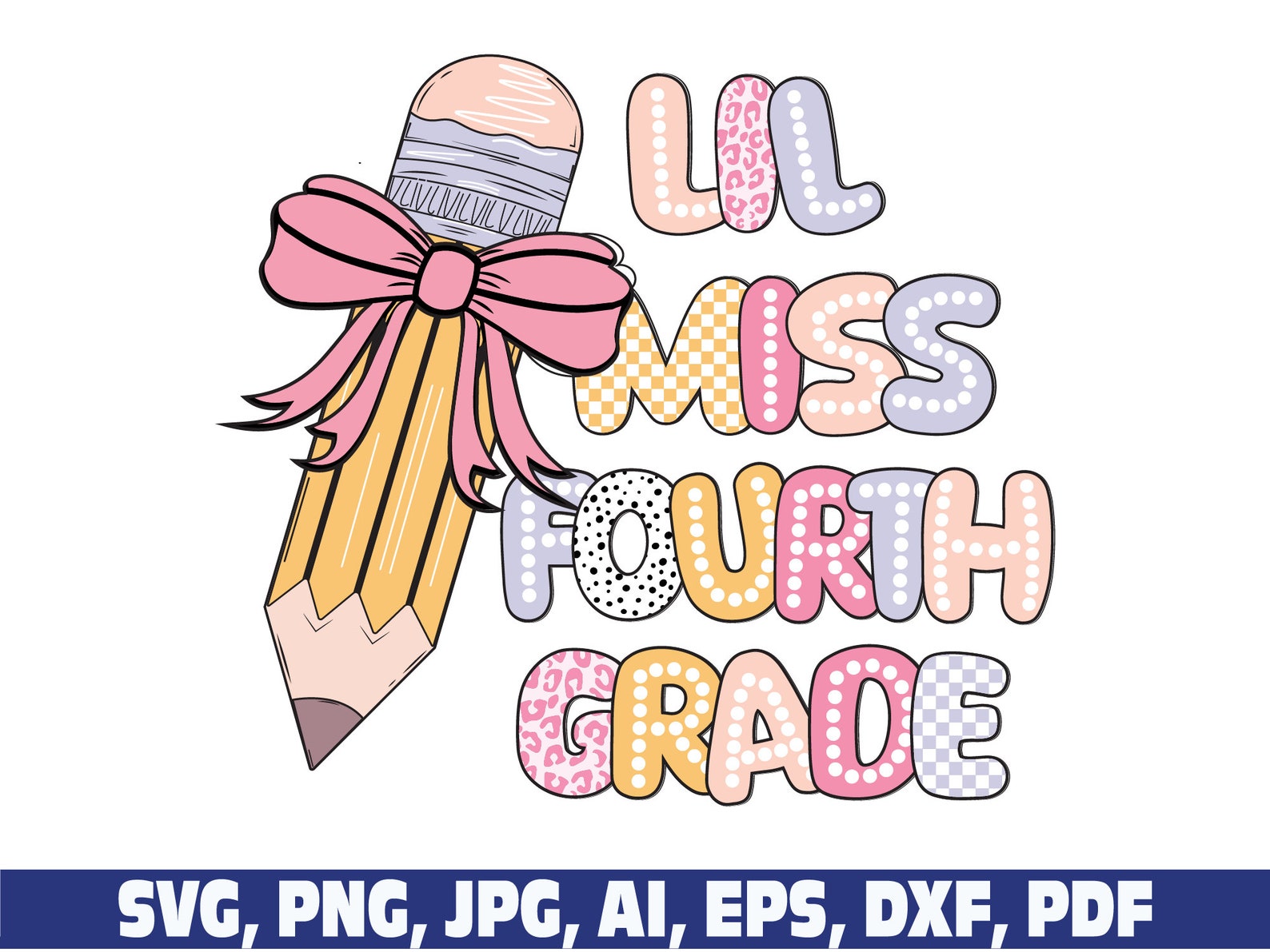 Lil Miss Fourth Grade Svg Png, Little Miss Fourth Grade, Coquette ...