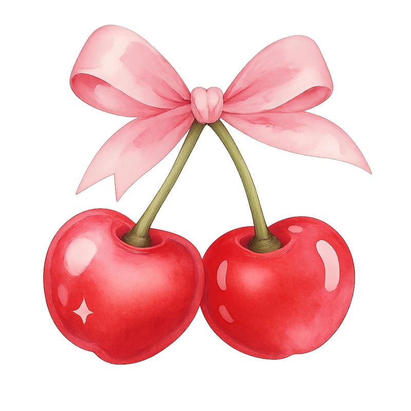 Watercolor Cherries and Bows - Etsy