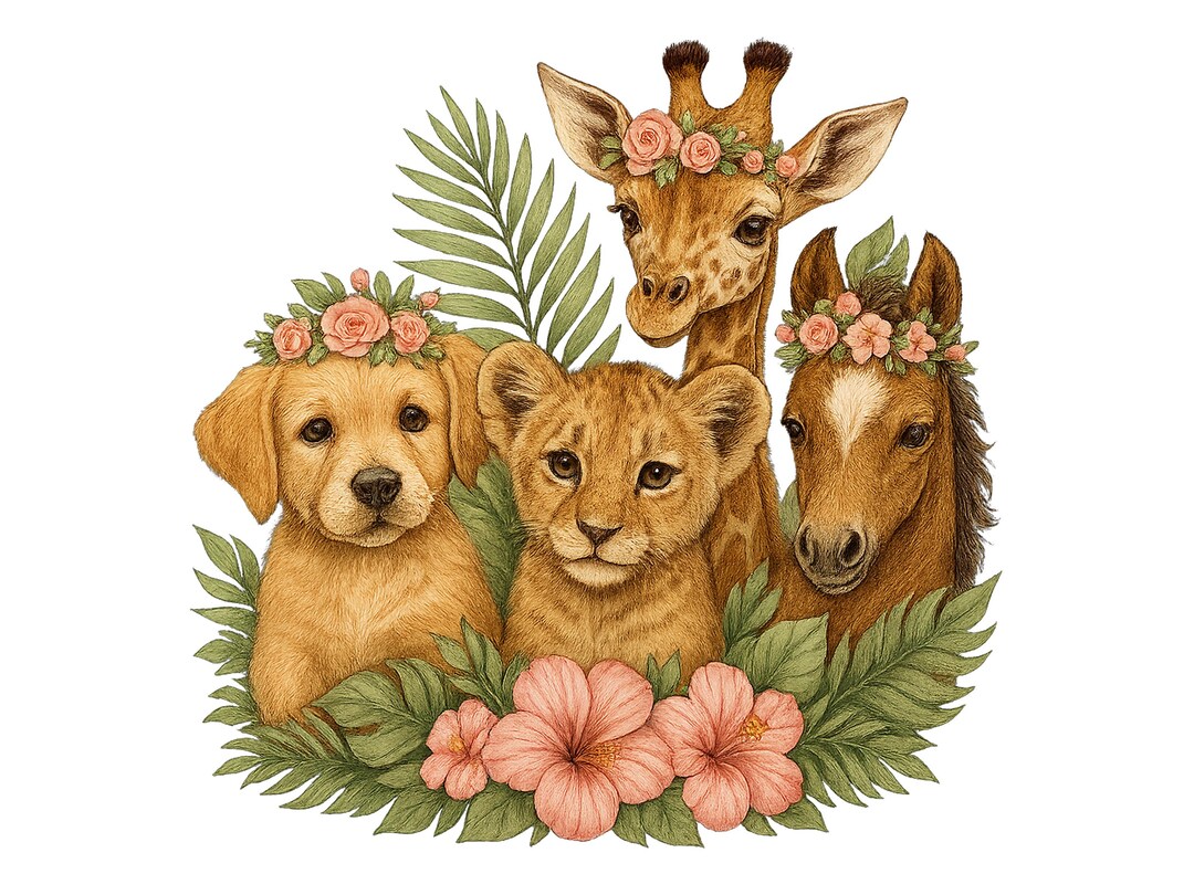 Pink Safari Baby Animals PNG, Watercolor Kids T-shirt Design, Girls ...