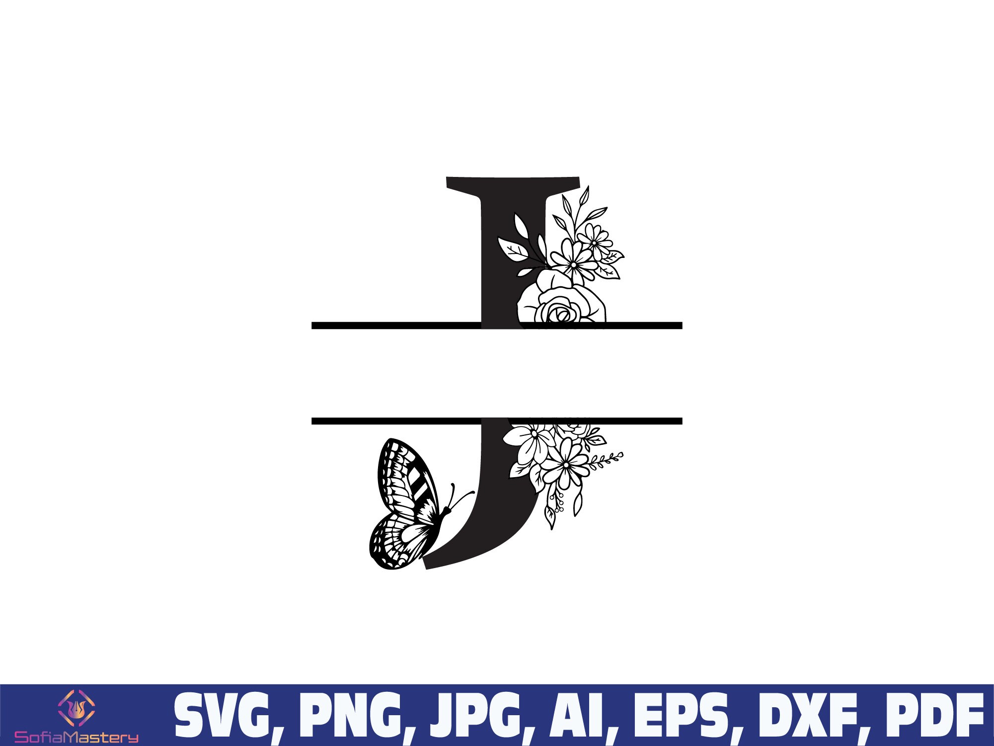 Floral Alphabet A to Z Svg, Alphabet Svg, Split Monogram Svg, Split ...