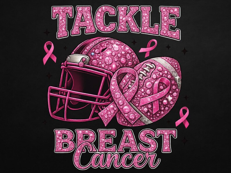 Glitter Tackle Breat Cancer Png, Pink Ribbon Football Cheer Sublimation ...