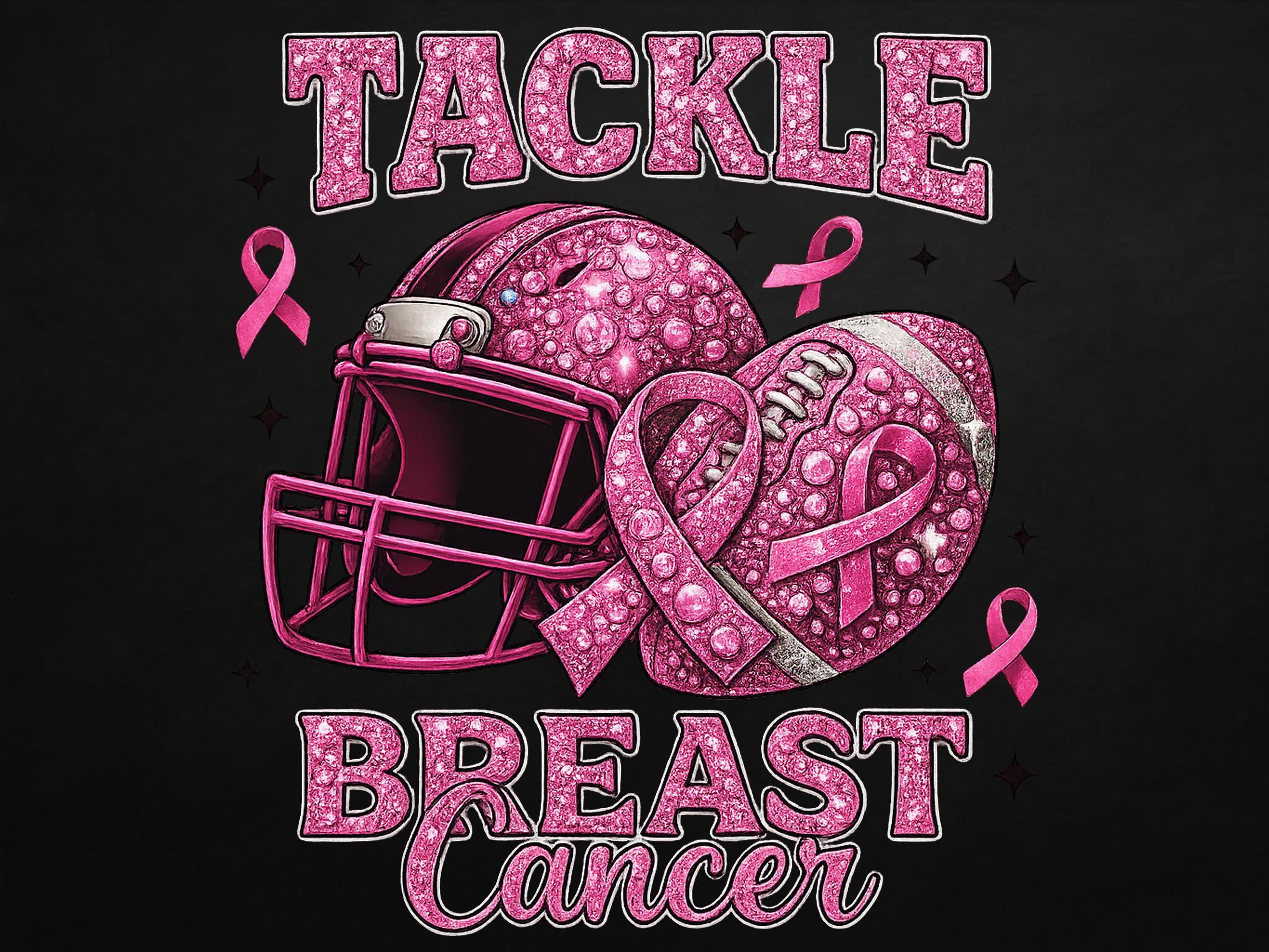 Glitter Tackle Breat Cancer Png, Pink Ribbon Football Cheer Sublimation ...