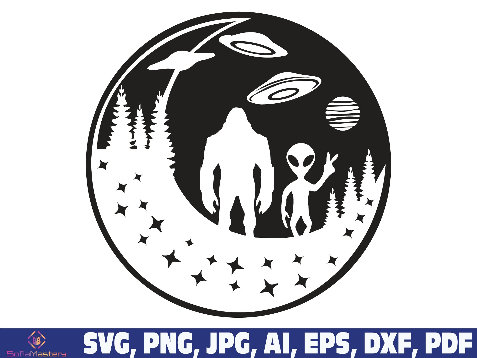 Alien Under the Moon Svg, Alien Svg, Big Foot Svg, UFO Svg, Bigfoot and ...