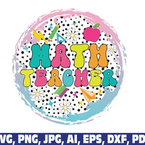 Math Teacher Png SVG, Coquette Bow, Retro Vintage, Dalmatian Dots ...