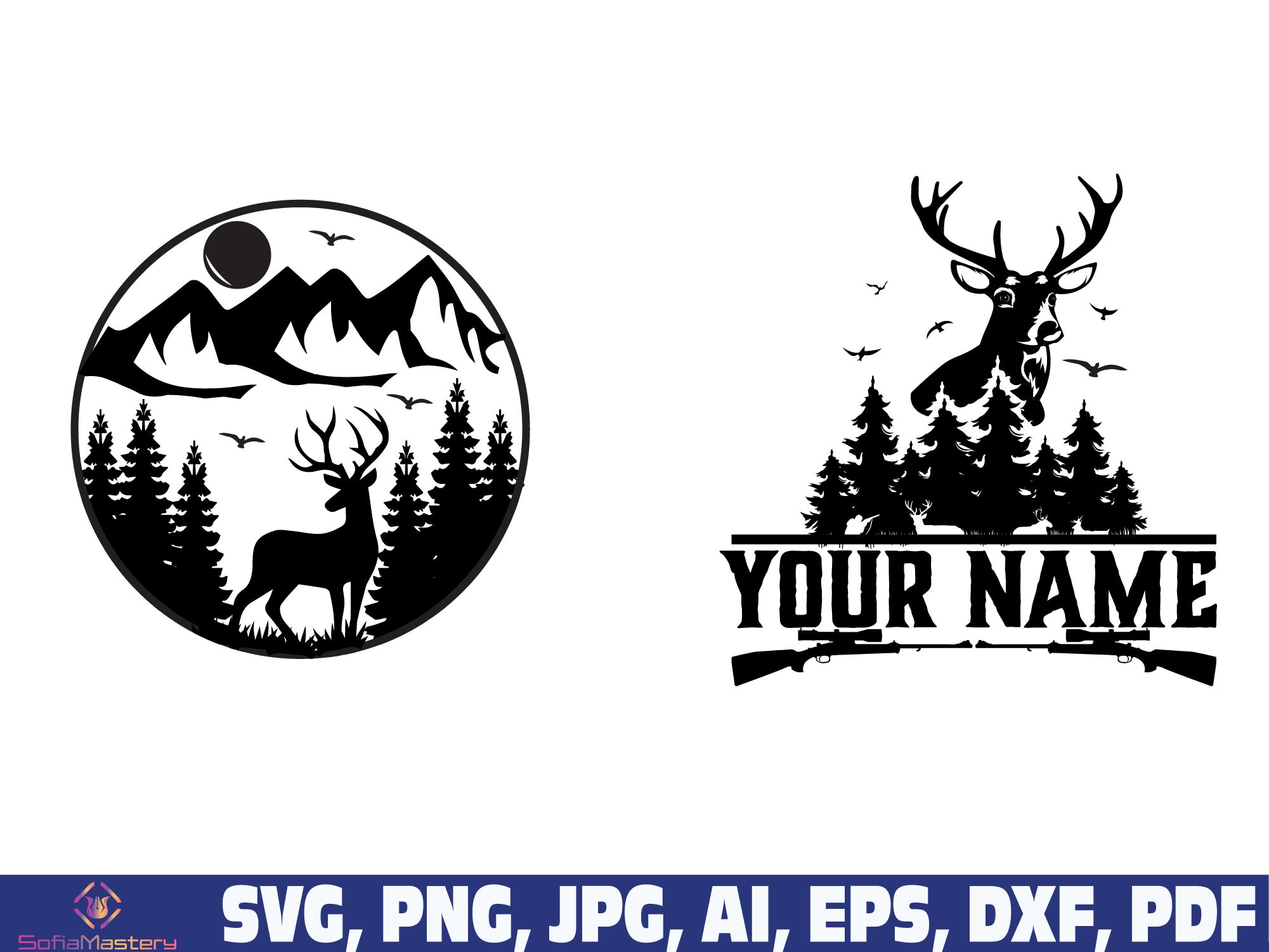 Deer Hunting Name Frame Sign SVG Png Dxf, Hunter Svg, Hunting Svg, Deer ...