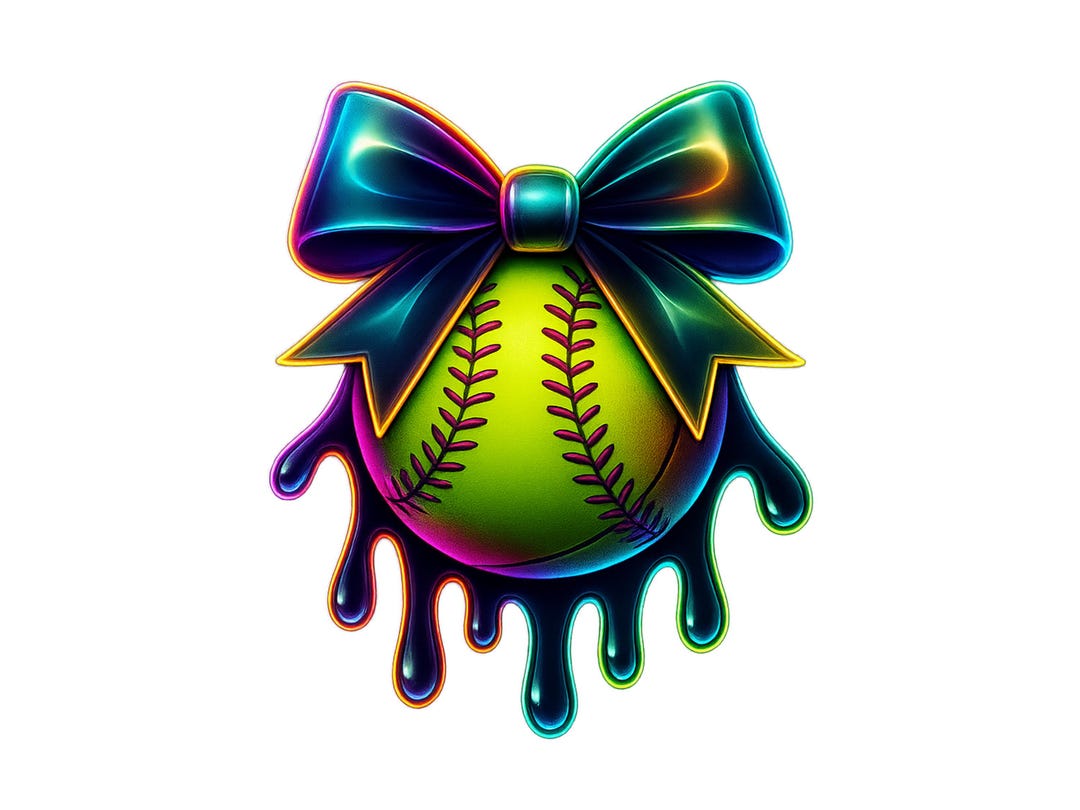 Softball Coquette Bow Drip Png, Preppy Softball Ice Cream Drip, Game ...