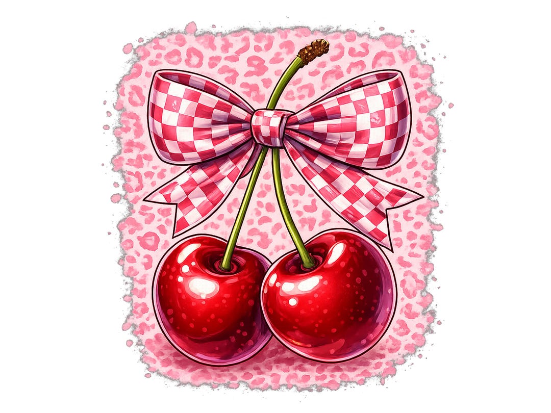 Cherry Bow PNG Checker Bow Cherry Sublimation Design, Retro Fruit PNG ...