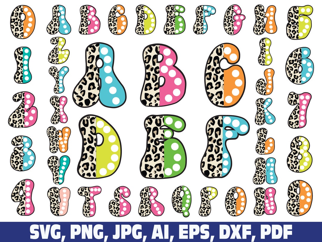 Doodle Bright Alphabet Letters Font Svg Png, Half Leopard, 21 Marquee ...