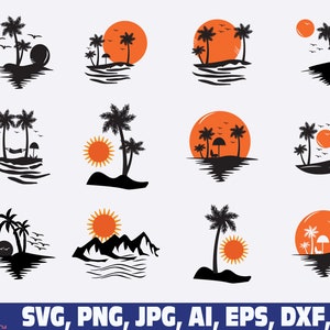 Palm Trees Svg, Beach Png Svg, Summer Svg, Sunset Beach SVG, Vacation ...
