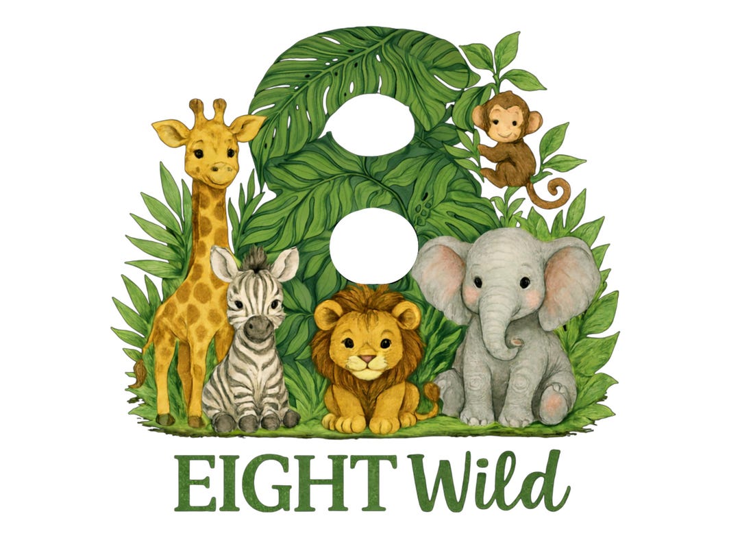 Wild Eight Jungle Animals PNG, Birthday Sublimation Design, Safari ...