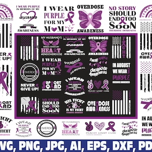 Overdose Awareness Svg Png Bundle, Overdose Purple Ribbon Flag, Drug ...