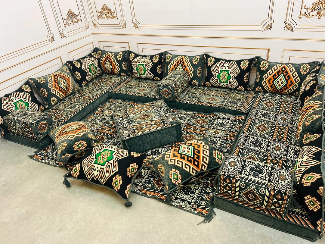 U Shaped Anatolian Motifs Scorpion Model Arabic Sofa Floor Seating Set ...