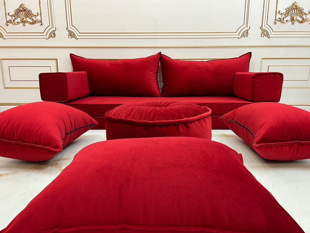 8'' Thick Unique Burgundy Color Luxury Velvet Floor Seating Cushion ...