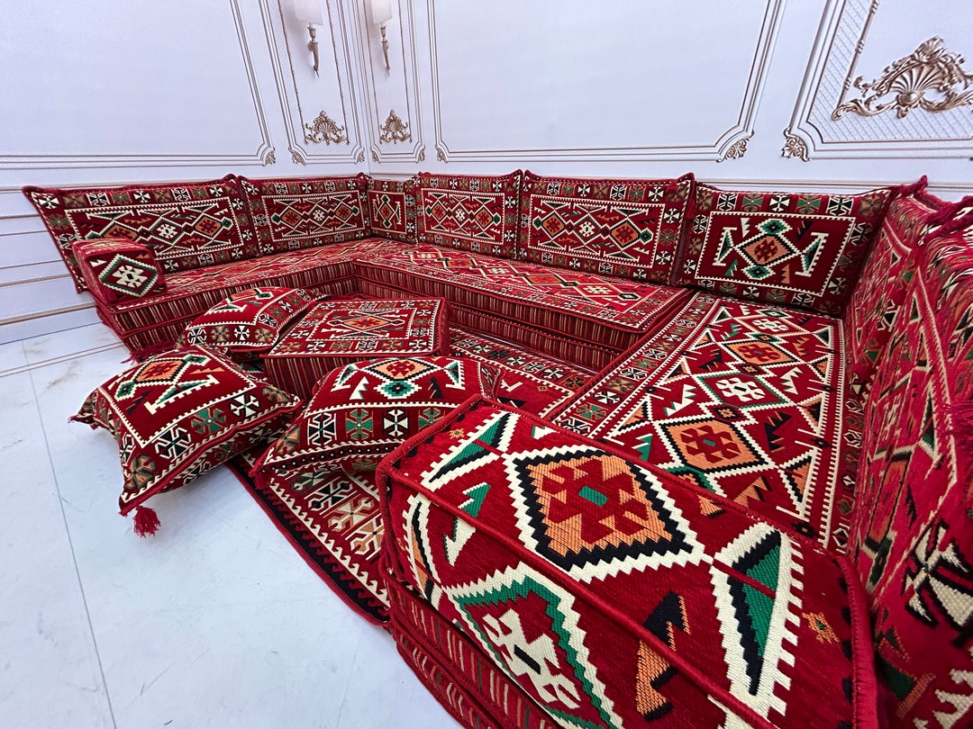 Red Sunset Arabic Majlis Sofa: U-shaped Sectional Couch With Rug - Etsy