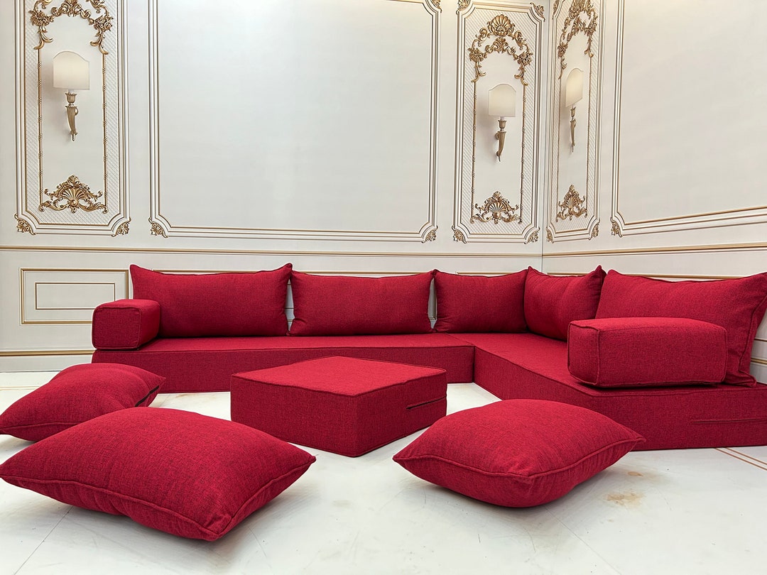 8'' L Shaped Cherry Sofa Linen Fabric Floor Seating Sofa,yoga ...