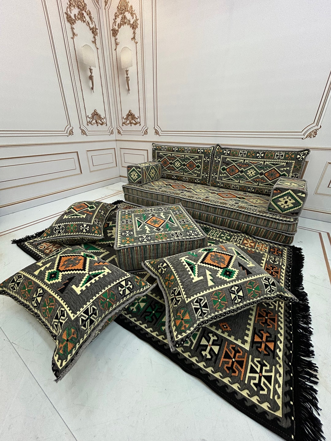 8" Thick Anatolian Grey Arabic Sofa Set,arabic Majlis,sectional Sofa ...