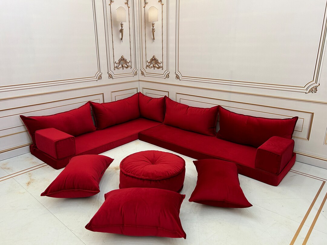 4" Thick L Shaped Unique Burgundy Color Velvet Bench Cushion,boho ...