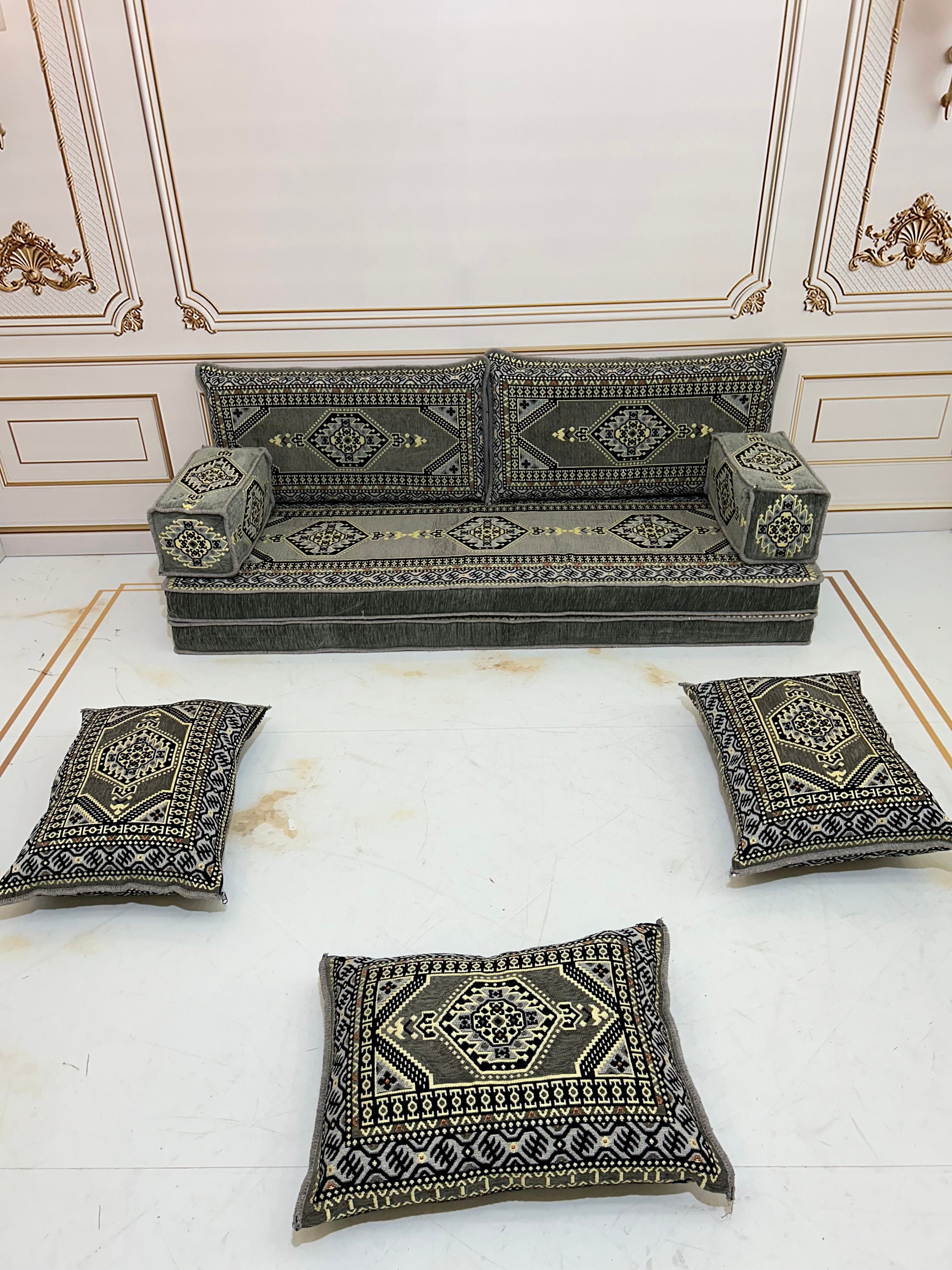 8 Thick Grey Arabic Sofa Set,arabic Majlis,sectional Sofa,living Room ...