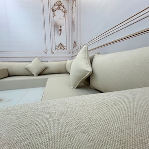 Cream Linen L-shaped Sectional Sofa: Floor Seating Cushion Set - Etsy UK