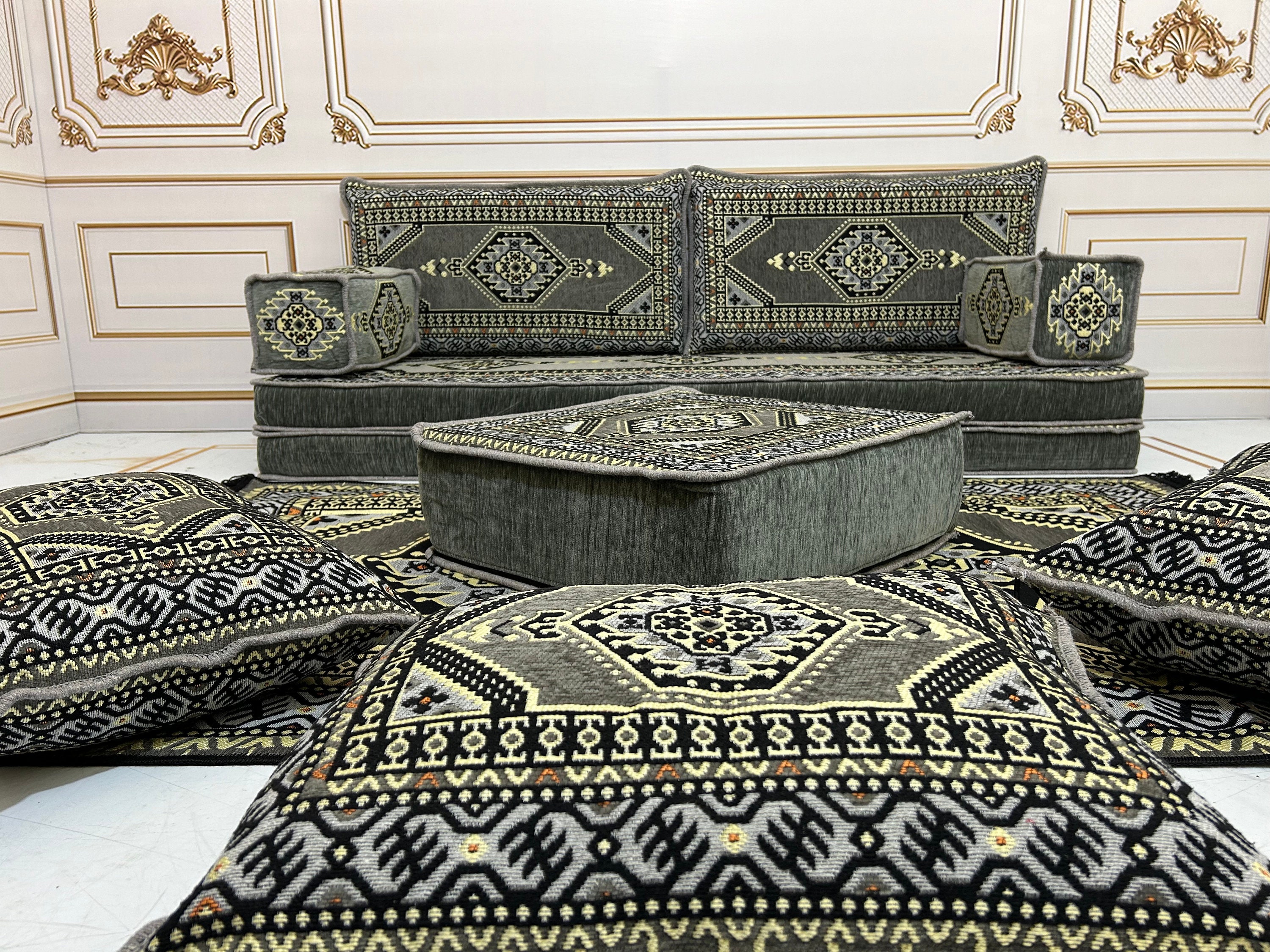 8 Thick Grey Arabic Sofa Set,arabic Majlis,sectional Sofa,living Room ...