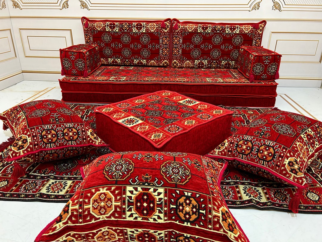 8" Thick Red Anatolian Motifs Arabic Sofa Set,arabic Majlis,sectional ...