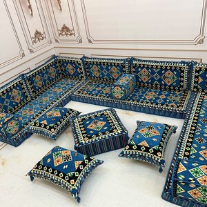 4'' Thick U Shaped Navy Ethnic Sofa,arabic Majlis,sectional Sofa,living Room Home Decor,arabic ...