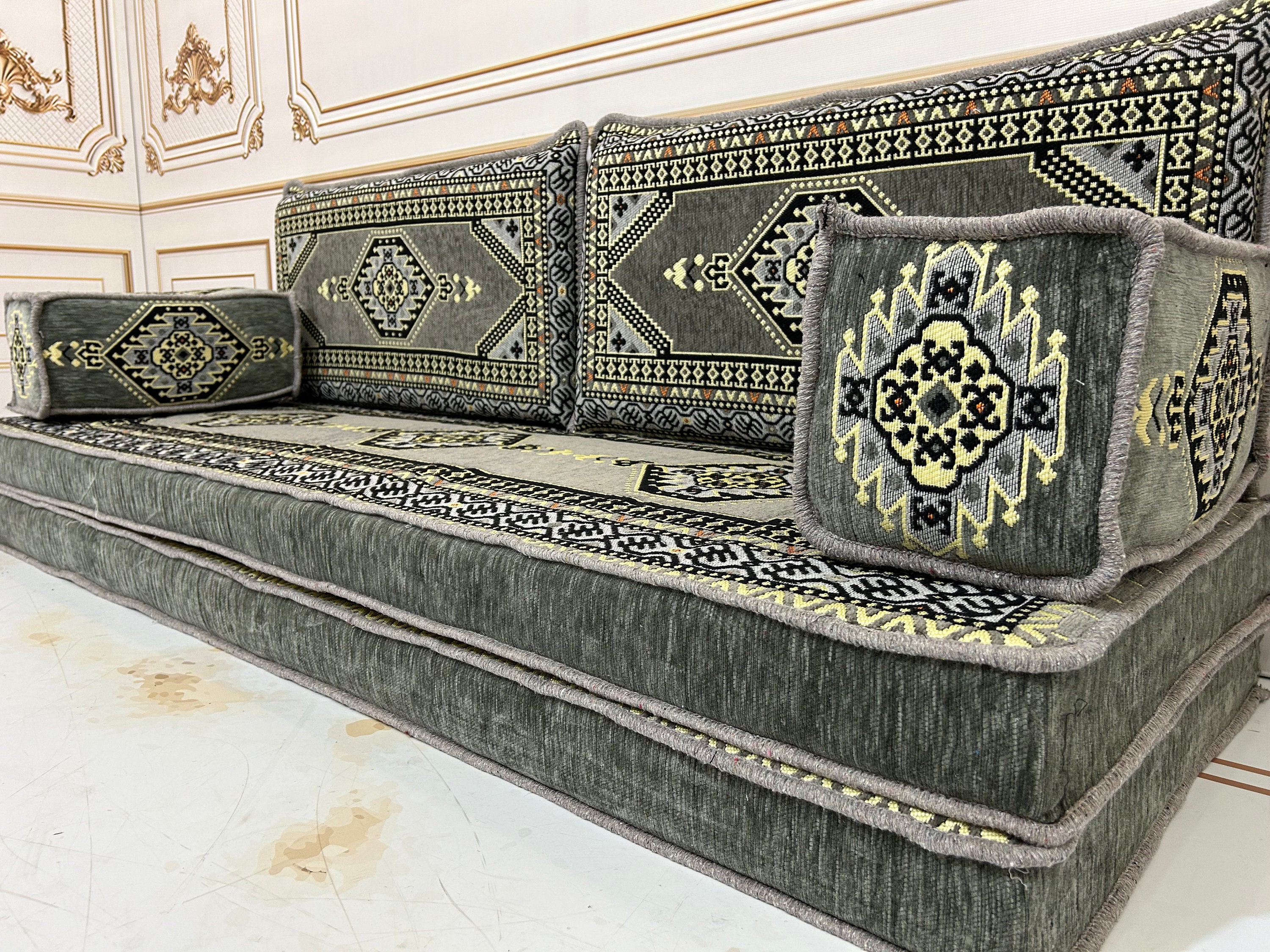 8 Thick Grey Arabic Sofa Set,arabic Majlis,sectional Sofa,living Room ...