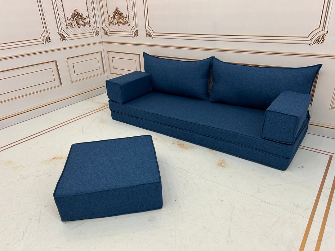 8" Thick Linen Sofa Navy Blue Jean Model,linen Fabric Living Room Sofa ...