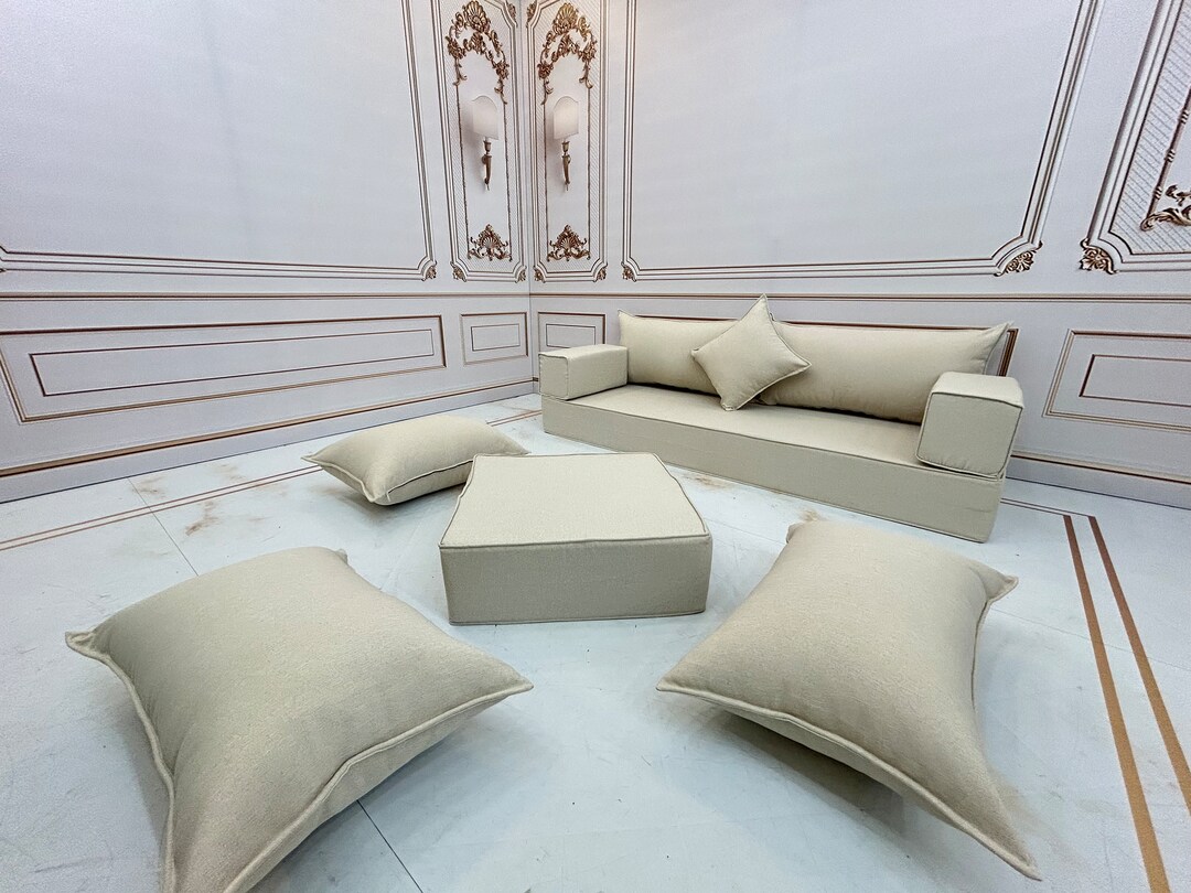 Cream Linen Floor Seating Sofa: Bohemian Meditation Couch - Etsy