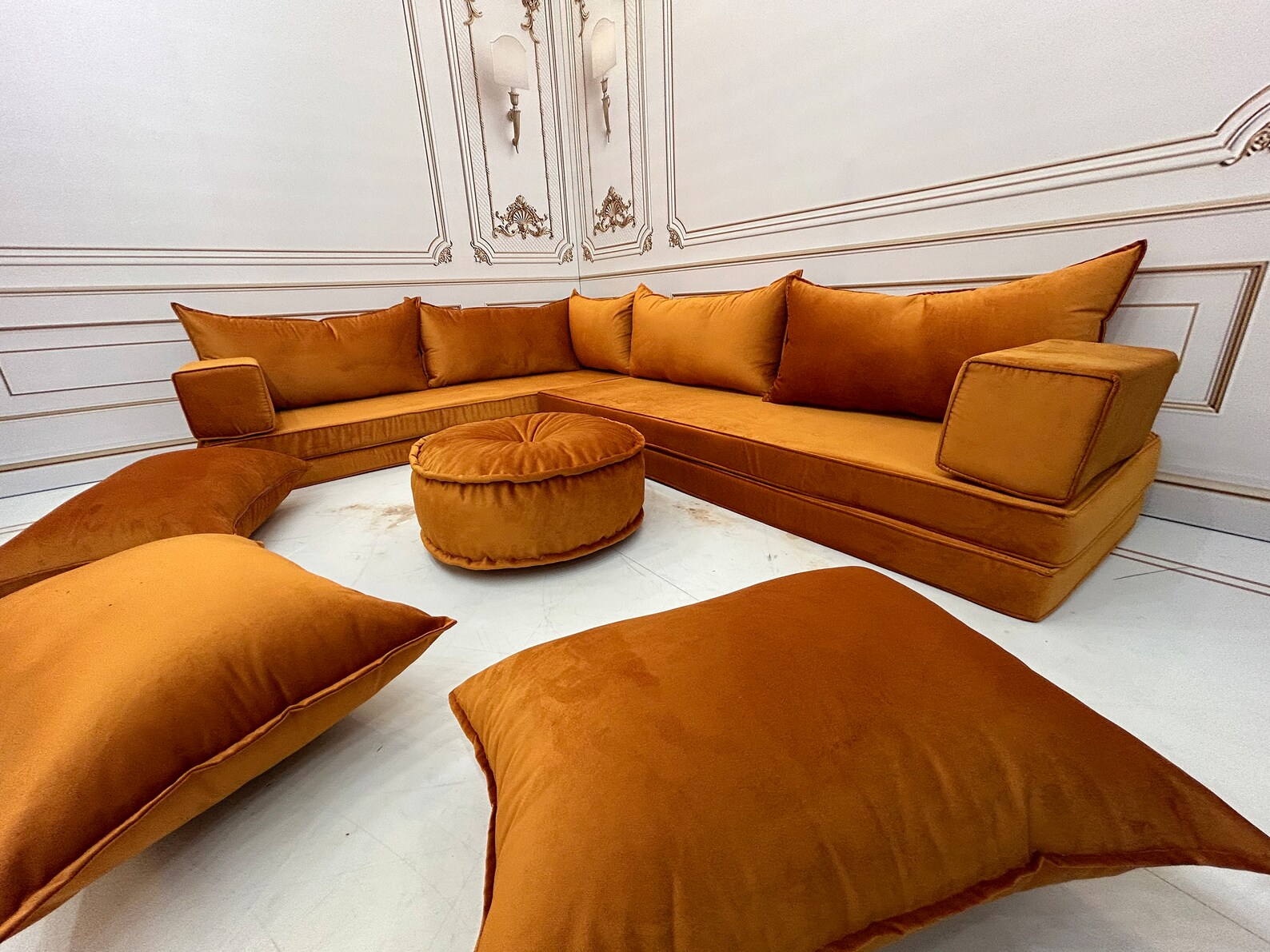 Mustard Velvet Floor Seating Cushion Couch: L-shaped Modular Sofa - Etsy