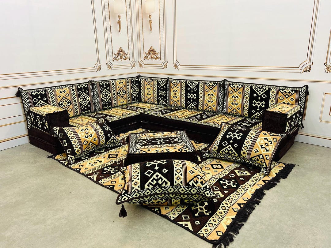 Ethnic Style Arabic Floor Sofa Set: Dark Brown L-shape Seating - Etsy