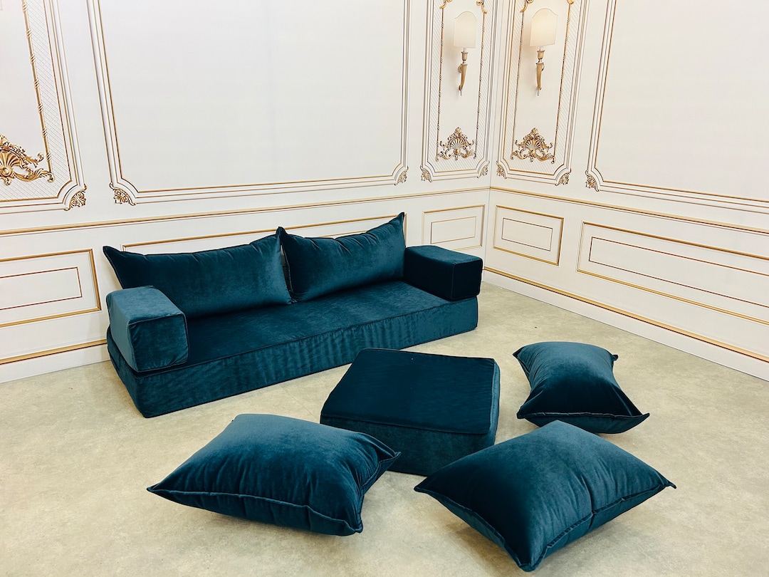 Sapphire Color Luxury Velvet Floor Seating Cushion Couch,velvet Floor ...