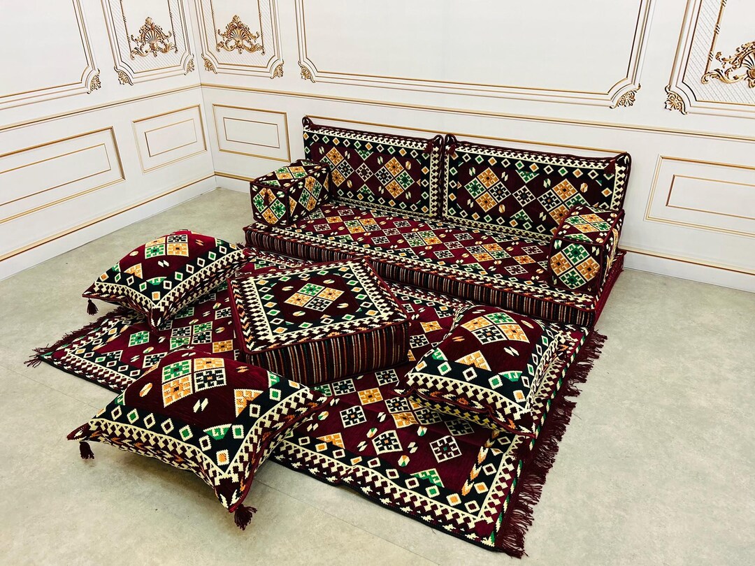 Burgundy Turkish Floor Sofa Set: Authentic Kilim Rug Couch - Etsy