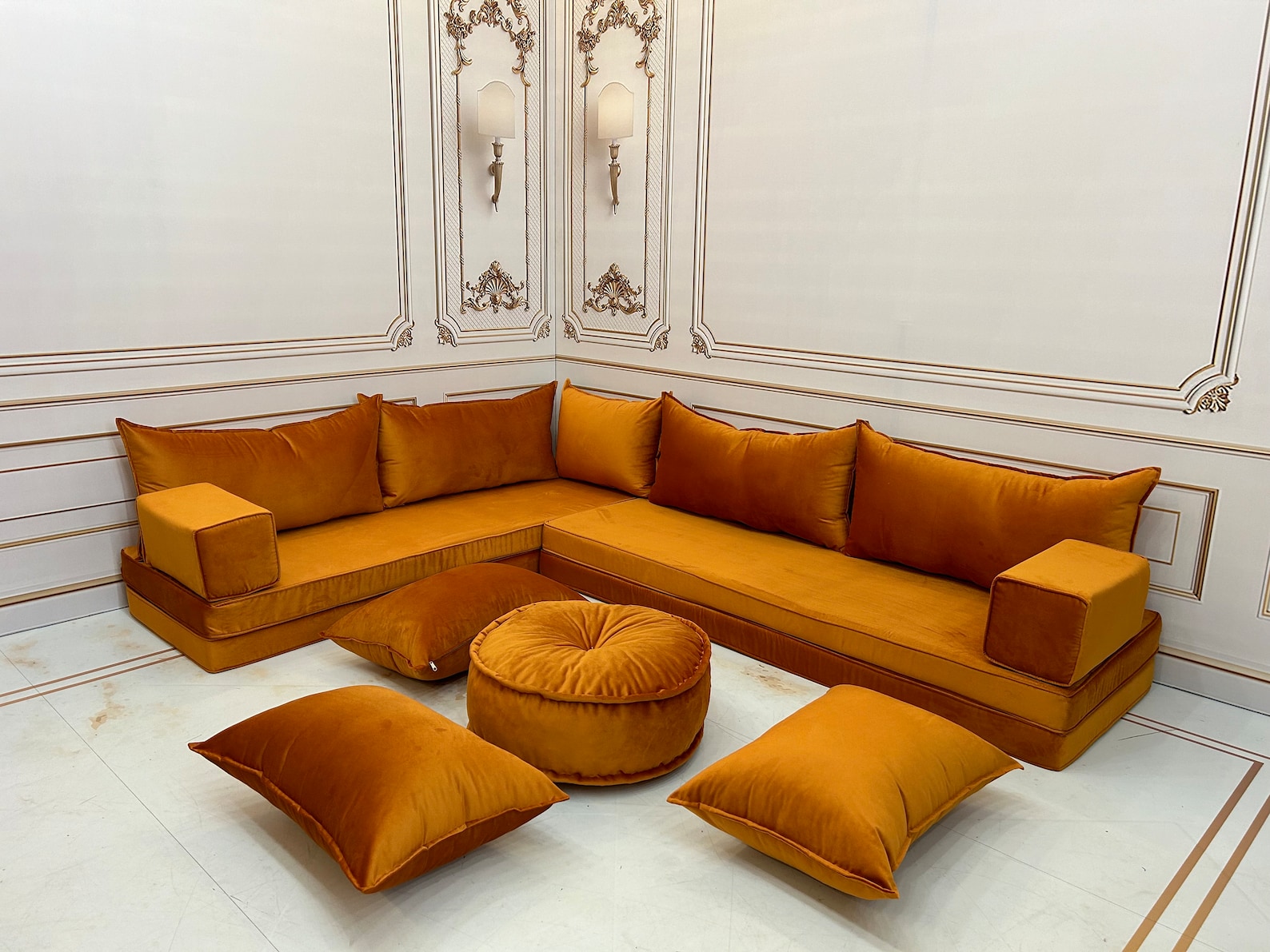 Mustard Velvet Floor Seating Cushion Couch: L-shaped Modular Sofa - Etsy