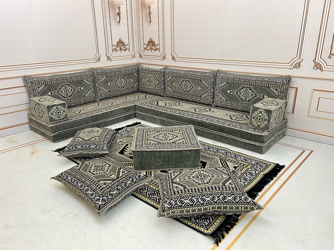 8" Thick L Shaped Grey Living Room Floor Seating Sofa Set,pallet ...