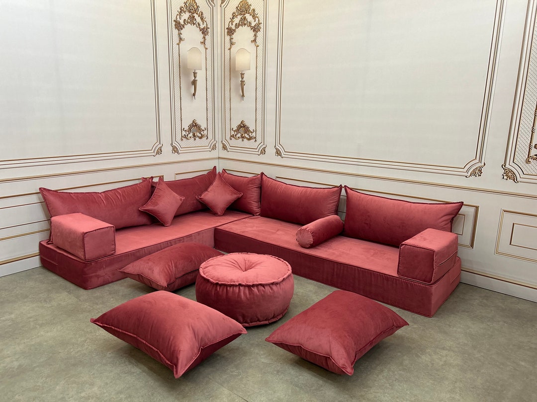 8" Single Thick Unique Rose Color Velvet Floor Cushion Cover Set,boho ...