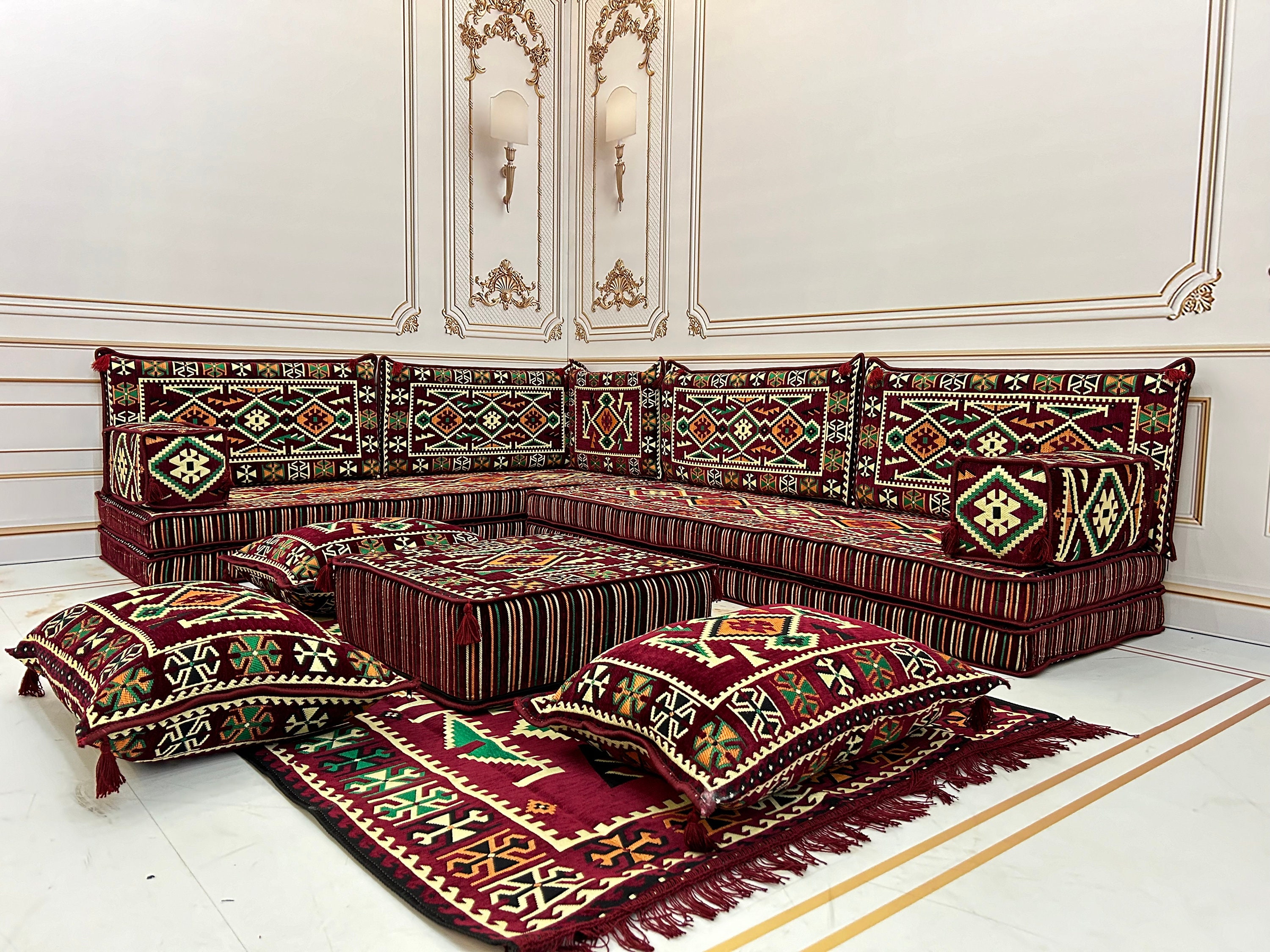 8 Thick L Shaped Burgundy Sofa arabic Majlis sectional Sofa living Room Home Decor arabic Majlis Sofa anatolian ottoman Couch Rug l Shaped Etsy UK