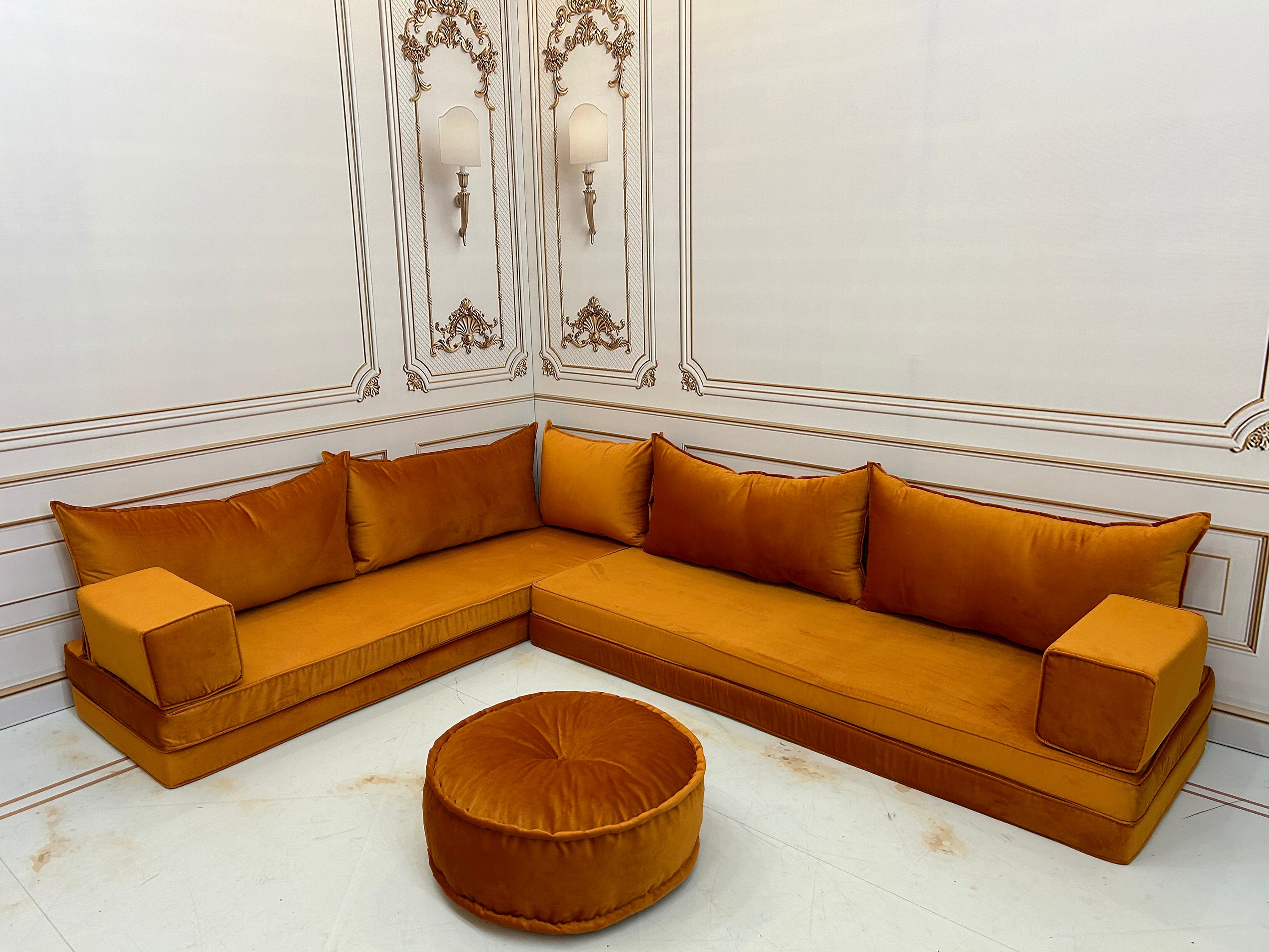 Mustard Velvet Floor Seating Cushion Couch: L-shaped Modular Sofa - Etsy