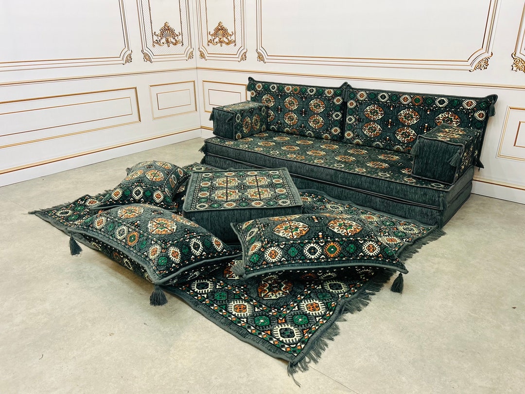 8" Thick Arabic Majlis Sofa Set: Sectional Floor Seating, Ottoman Couch ...