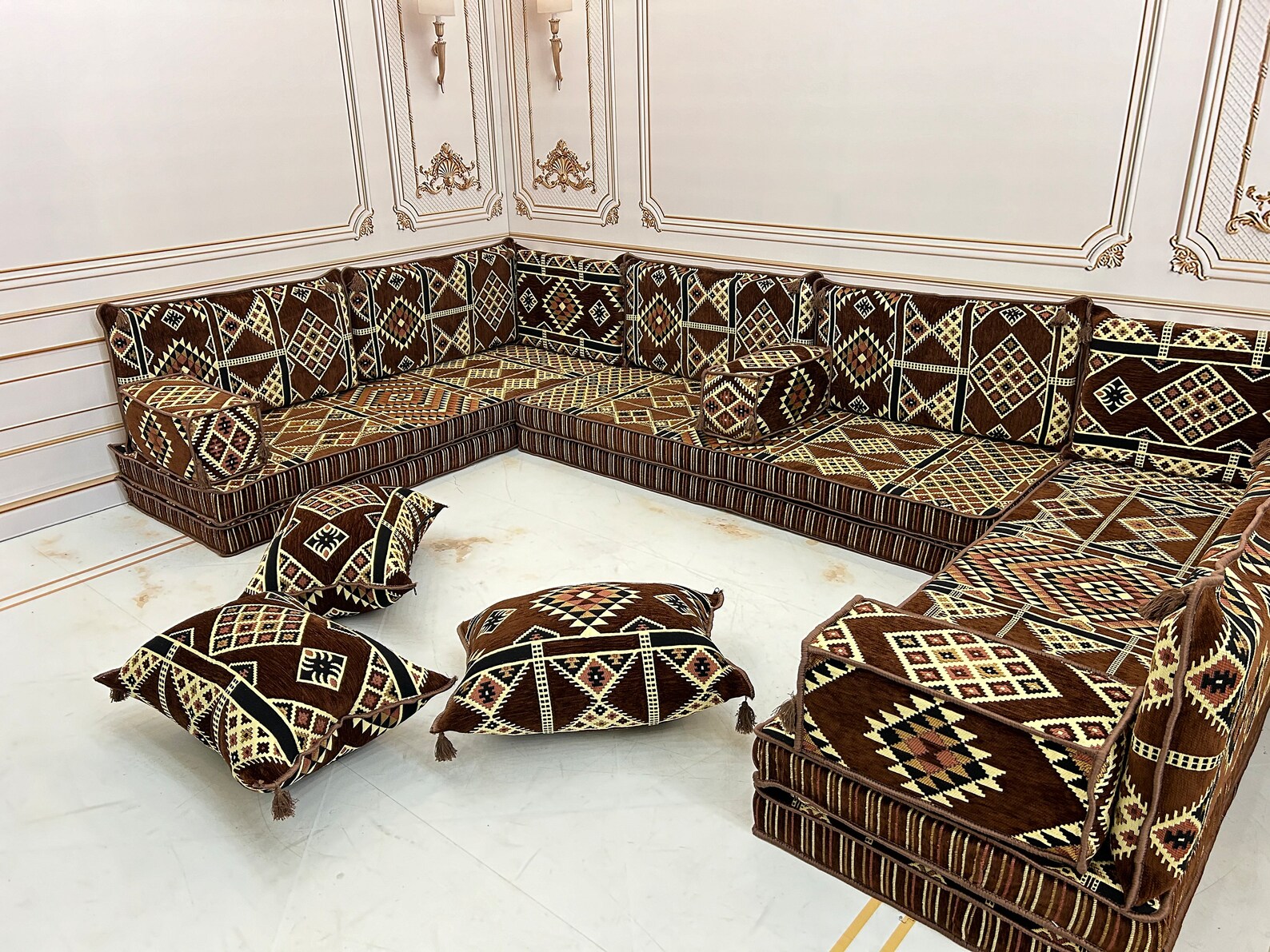 8 Thick Brown Floor Seating Set,moroccan Sofa,turkish Floor Seating ...